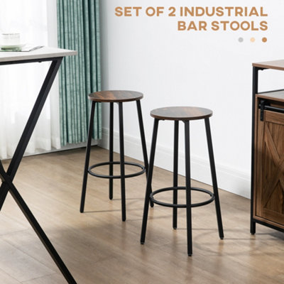 HOMCOM Bar Stools Set of 2 Counter Height Bar Stools for Dining Room ...