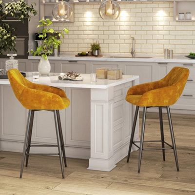 HOMCOM Bar Stools Set of 2, Velvet-Touch Fabric Counter Height Bar ...