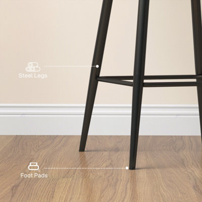 HOMCOM Bar Stools Set of 2, Velvet-Touch Fabric Counter Height Bar ...