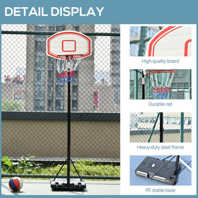 HOMCOM Basketball Stand 175-215cm Adjustable Height Sturdy Hoop w ...