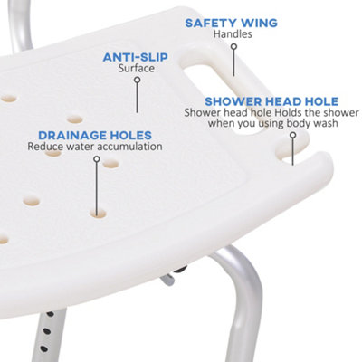 HOMCOM Bath Chair Shower Seat Safety Bathroom Elderly Aids Adjustable ...