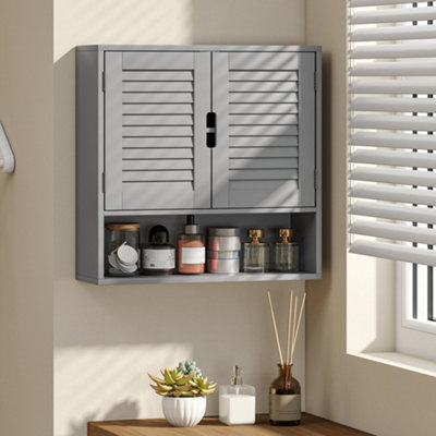 HOMCOM Bathroom Cabinet, Wall Mounted Cabinet with Adjustable Shelves, Grey