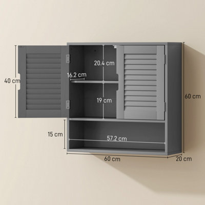 HOMCOM Bathroom Cabinet, Wall Mounted Cabinet with Adjustable Shelves, Grey