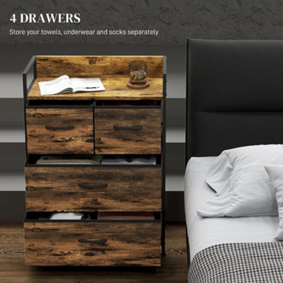HOMCOM Bedroom Chest of Drawers 4 Drawer Dresser w/ Shelf, Rustic Brown