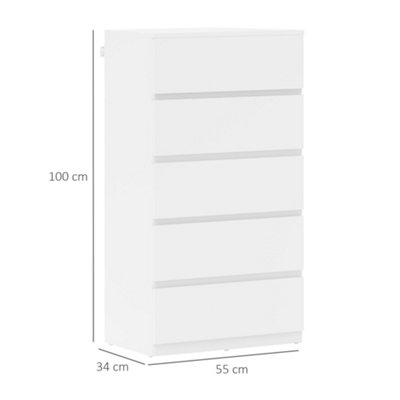 HOMCOM Bedroom Chest of Drawers, 5 Drawers Dresser, Drawer Unit, White