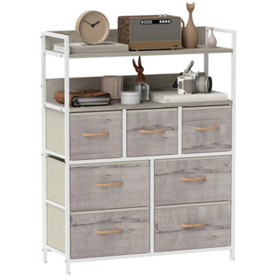 HOMCOM Bedroom Chest of Drawers 7 Drawer Dresser w/ Shelves, Natural