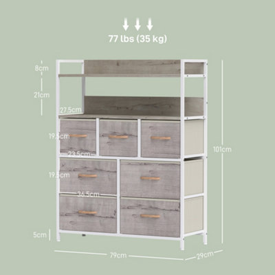 HOMCOM Bedroom Chest of Drawers 7 Drawer Dresser w/ Shelves, Natural