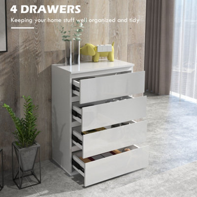 HOMCOM Bedroom Chest of Drawers, High Gloss 4 Drawers Dresser, White