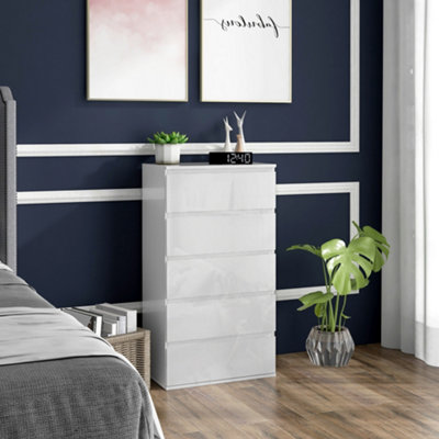 HOMCOM Bedroom Chest of Drawers, High Gloss 5 Drawers Dresser, Drawer Unit