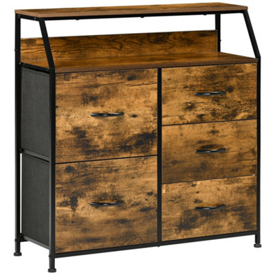 HOMCOM Bedroom Chest of Drawers with 5 Fabric Drawers, Open Shelf ...