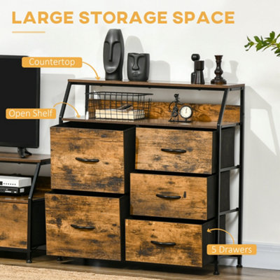 HOMCOM Bedroom Chest of Drawers with 5 Fabric Drawers, Open Shelf ...
