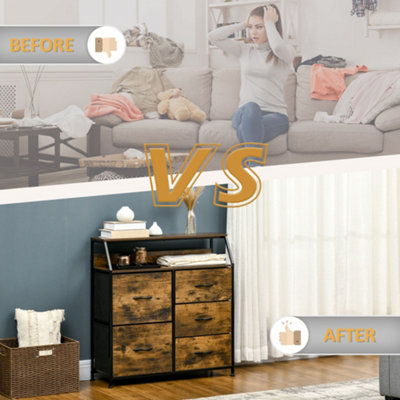 HOMCOM Bedroom Chest of Drawers with 5 Fabric Drawers, Open Shelf ...