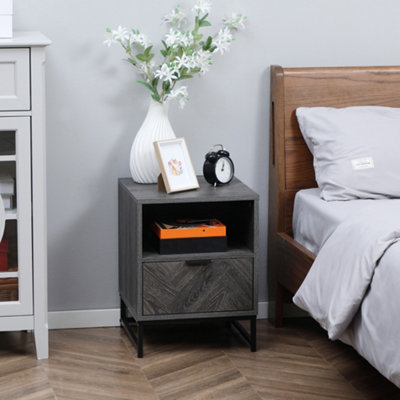 HOMCOM Bedside Table, Sofa Side Table W/ Drawer and Shelf Living Room ...