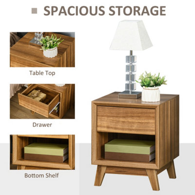 HOMCOM Bedside Table Storage Organizer Side Table with Drawer and Shelf ...