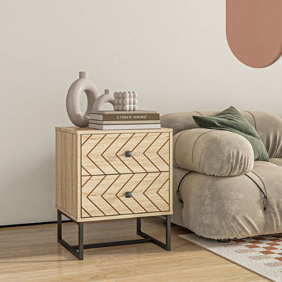 HOMCOM Bedside Table Unit Unique Zig Zag Design w/ Black Metal Handles ...