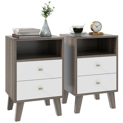 HOMCOM Bedside Tables Set of 2, Modern Nightstand with 2 Drawers and ...