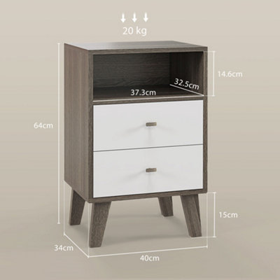 HOMCOM Bedside Tables Set of 2, Modern Nightstand with 2 Drawers and ...