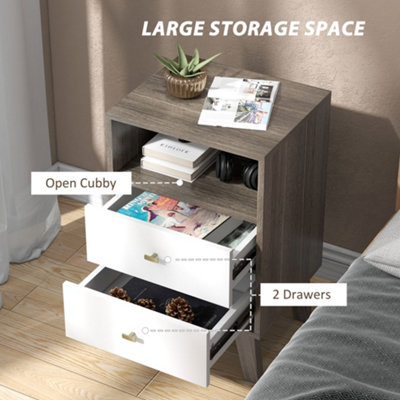 HOMCOM Bedside Tables Set of 2, Modern Nightstand with 2 Drawers and ...