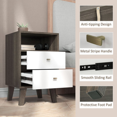 HOMCOM Bedside Tables Set of 2, Modern Nightstand with 2 Drawers and ...