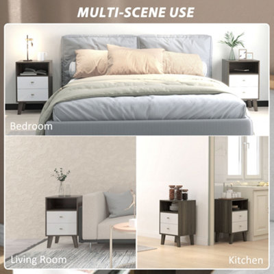 HOMCOM Bedside Tables Set of 2, Modern Nightstand with 2 Drawers and ...