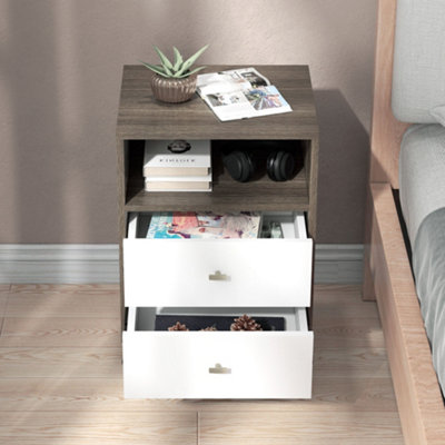 HOMCOM Bedside Tables Set of 2, Modern Nightstand with 2 Drawers and ...