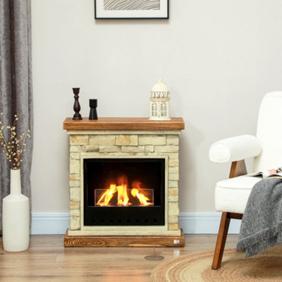 HOMCOM Bioethanol Fire, Ethanol and Gel Fireplace, 3 Hours Burns, Brown