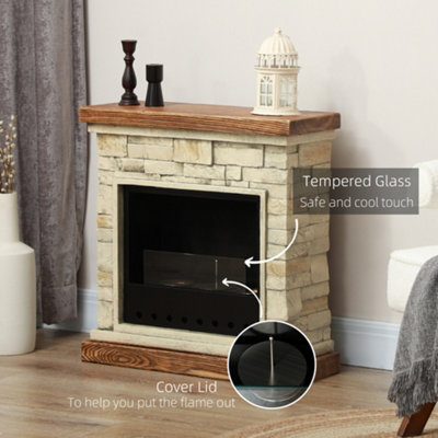 HOMCOM Bioethanol Fire, Ethanol and Gel Fireplace, 3 Hours Burns, Brown