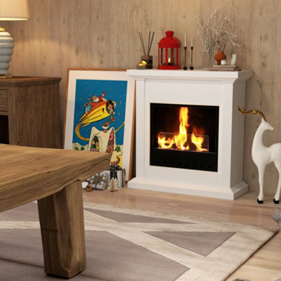 HOMCOM Bioethanol Fire, Ethanol and Gel Fireplace, 3 Hours Burns, White ...