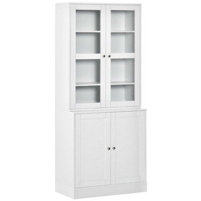 HOMCOM Bookcase with Glass Doors and Adjustable Shelves for Study, White