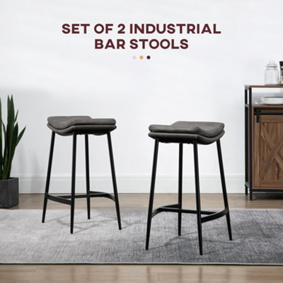 HOMCOM Breakfast Bar Stools Set of 2 Upholstered Barstools w Curved Seat Grey