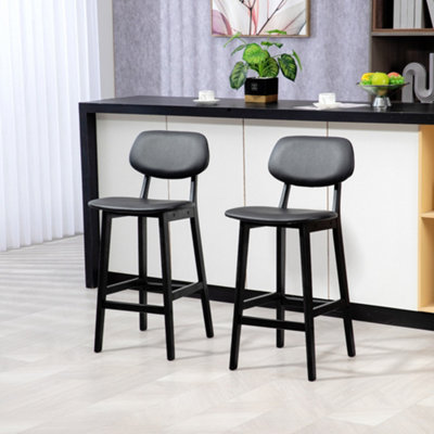 HOMCOM Breakfast Bar stools Set of 2 with PU Leather Cover, Wood Legs ...