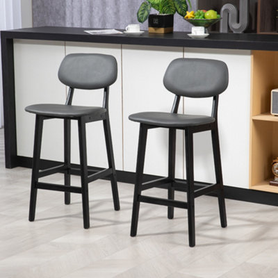 HOMCOM Breakfast Bar stools Set of 2 with PU Leather Cover, Wood Legs ...