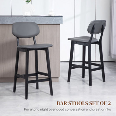 HOMCOM Breakfast Bar stools Set of 2 with PU Leather Cover, Wood Legs ...