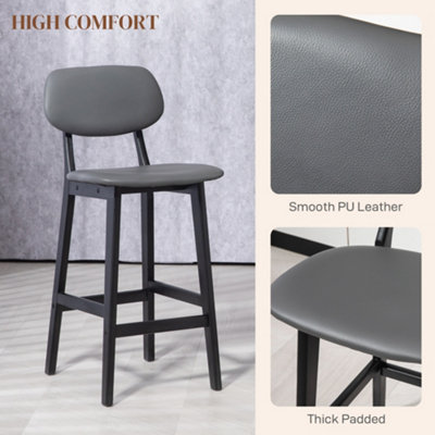 HOMCOM Breakfast Bar stools Set of 2 with PU Leather Cover, Wood Legs ...
