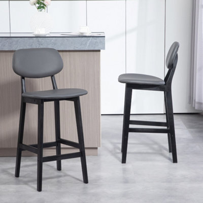 HOMCOM Breakfast Bar stools Set of 2 with PU Leather Cover, Wood Legs ...