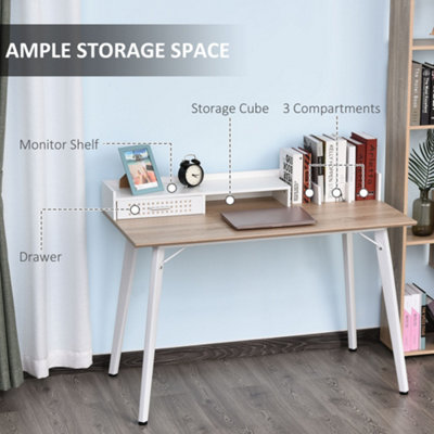 HOMCOM Built-In Storage Desk Workstation Steel w/ Adjustable Feet ...