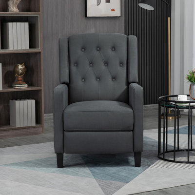 HOMCOM Button Tufted Microfibre Cloth Recliner Armchair for Living Room Grey