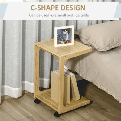 HOMCOM C Shaped Side Table Mobile End Table Under Sofa Table with Wheels