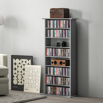 HOMCOM CD Storage Unit DVD Tower Blu-ray Storage Shelf for Living Room Grey