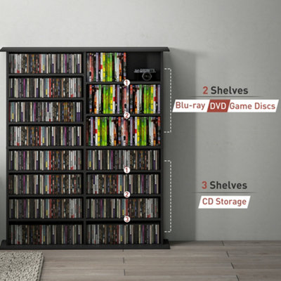HOMCOM CD Storage Unit DVD Tower Blu-ray Storage Shelf for Office, Black