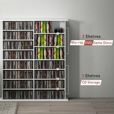 HOMCOM CD Storage Unit DVD Tower Blu-ray Storage Shelf for Office, White