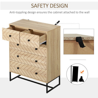 HOMCOM Chest Of 5 Drawers Storage Unit Unique Zigzag Design Anti Tip & Top