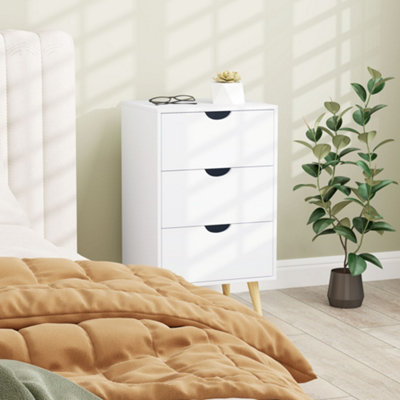 HOMCOM CHEST OF DRAWERS, 3 DRAWER UNIT STORAGE CHEST BEDROOM, CREAM WHITE