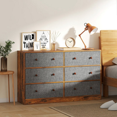 HOMCOM Chest of Drawers, 6 Drawer Dresser for Bedroom, Grey and Rustic ...