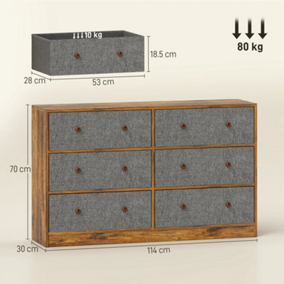 HOMCOM Chest of Drawers, 6 Drawer Dresser for Bedroom, Grey and Rustic ...