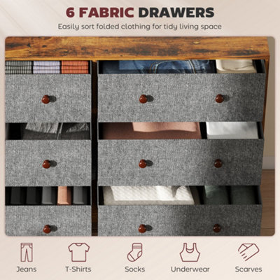 HOMCOM Chest of Drawers, 6 Drawer Dresser for Bedroom, Grey and Rustic ...