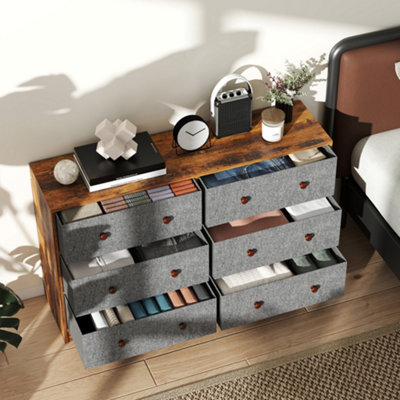 HOMCOM Chest of Drawers, 6 Drawer Dresser for Bedroom, Grey and Rustic ...