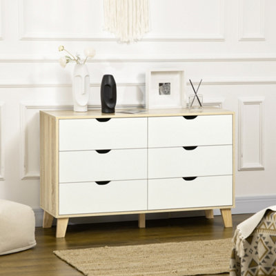 HOMCOM Chest of Drawers, 6 Drawer Unit Storage Chest Bedroom White and ...
