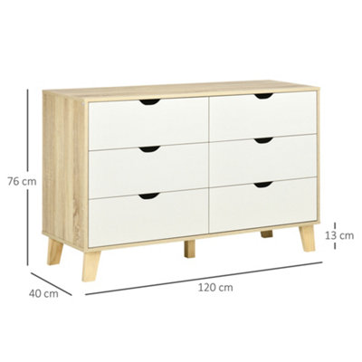 HOMCOM Chest of Drawers, 6 Drawer Unit Storage Chest Bedroom White and ...