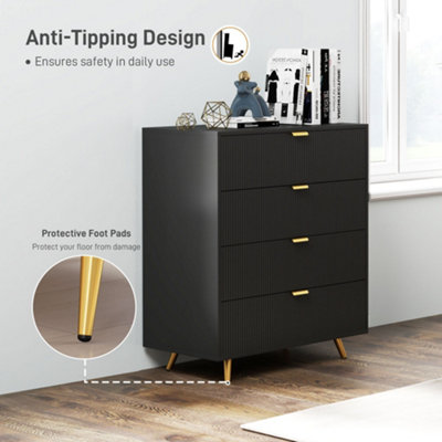 HOMCOM Chest of Drawers with 4 Drawers for Bedroom, Living Room, Black